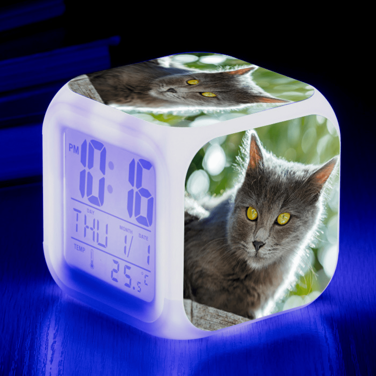 3＂LED Alarm Clock Cat Pattern Desk Table Glowing Electronic Colorful ...