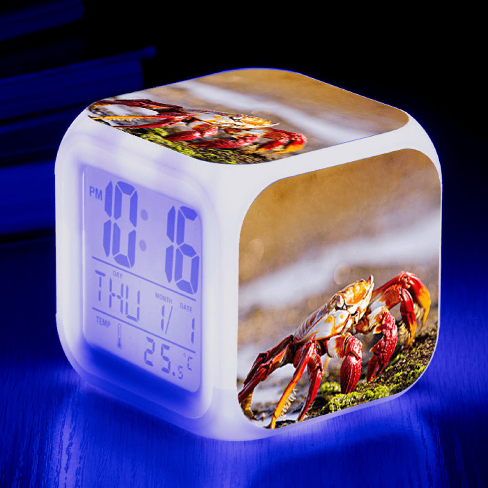 3＂LED Alarm Clock Cartoon Crabs Pattern Desk Table Glowing Electronic ...