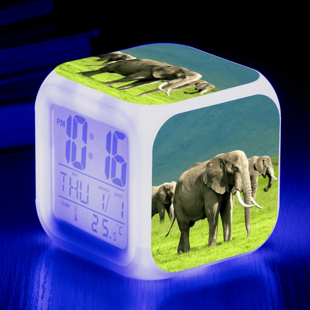 3＂LED Alarm Clock Cartoon Elephants Pattern Desk Table Glowing ...