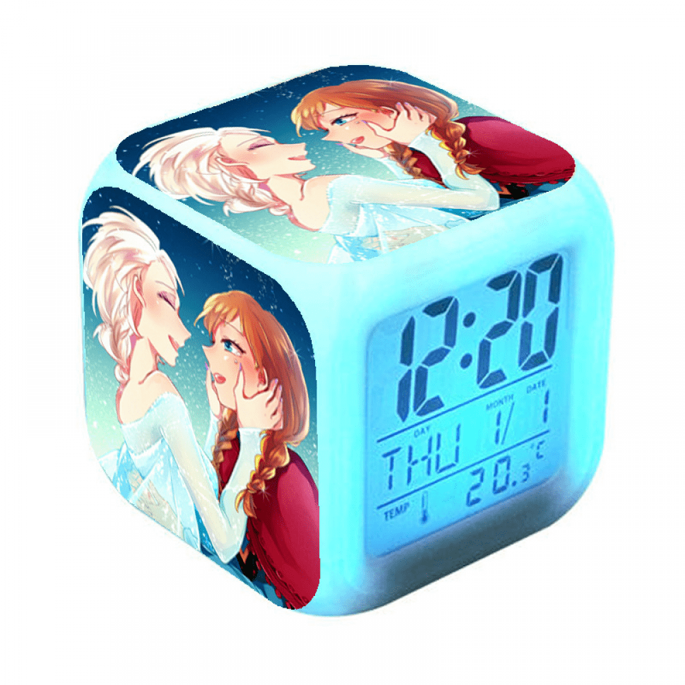 3＂LED Alarm Clock Cartoon Frozen Pattern Desk Table Glowing Electronic ...