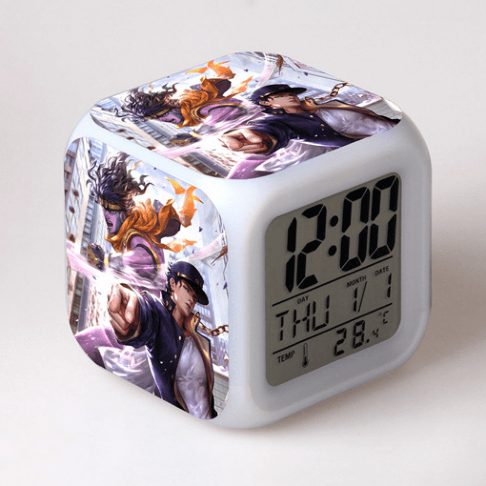 3＂LED Alarm Clock Cartoon JoJo's Bizarre Adventure Pattern Desk Table Glowing Electronic ...