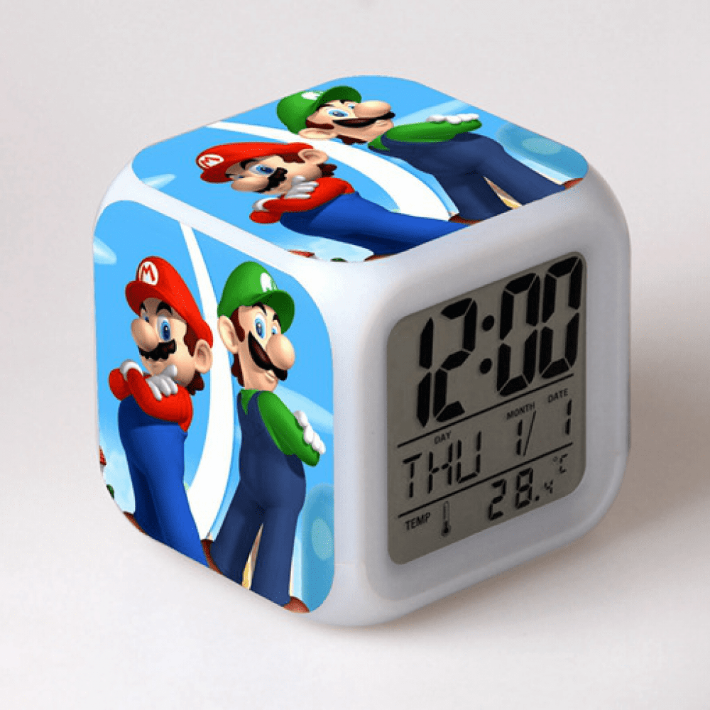 3＂LED Alarm Clock Cartoon Mario Pattern Desk Table Glowing Electronic ...
