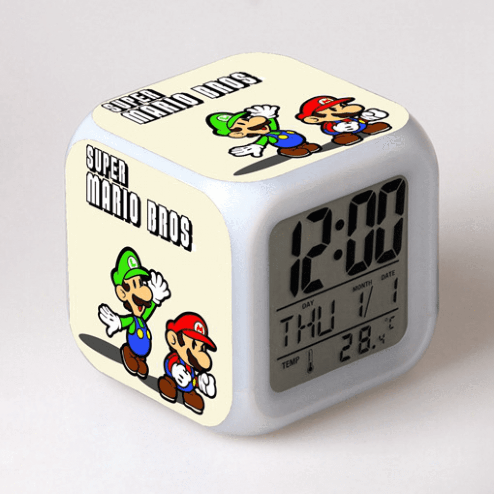 3＂LED Alarm Clock Cartoon Mario Pattern Desk Table Glowing Electronic ...