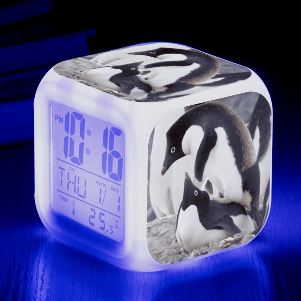3＂LED Alarm Clock Cartoon Penguins Pattern Desk Table Glowing ...