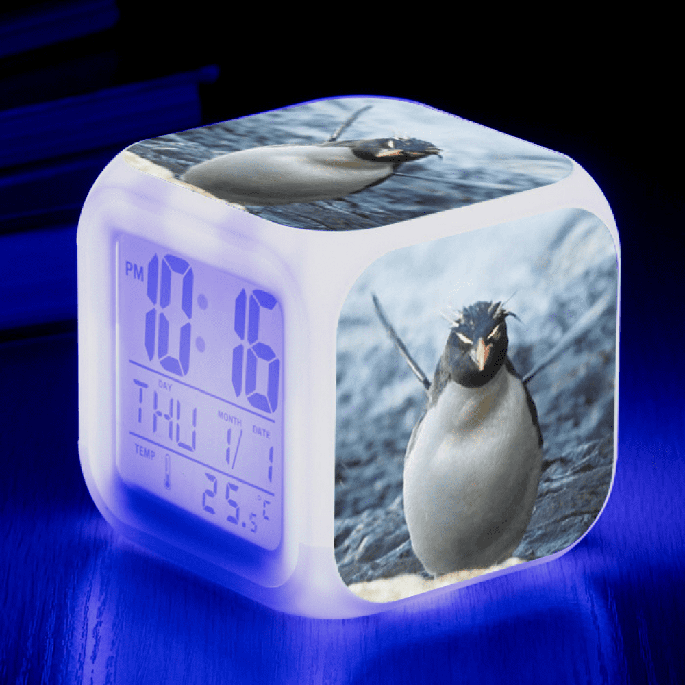 3＂LED Alarm Clock Cartoon Penguins Pattern Desk Table Glowing ...