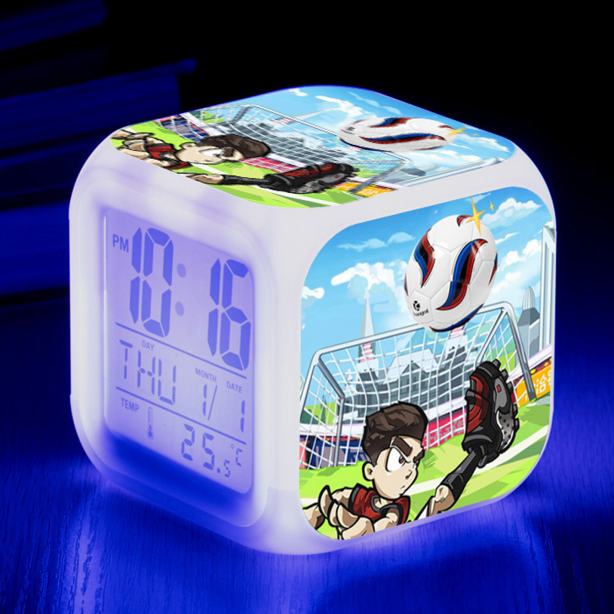 3＂LED Alarm Clock Soccer Pattern Desk Table Glowing Electronic Colorful ...