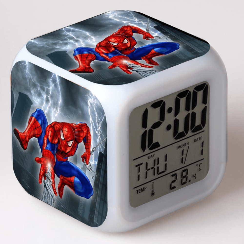 3＂LED Alarm Clock Cartoon Spider-Man Pattern Desk Table Glowing ...
