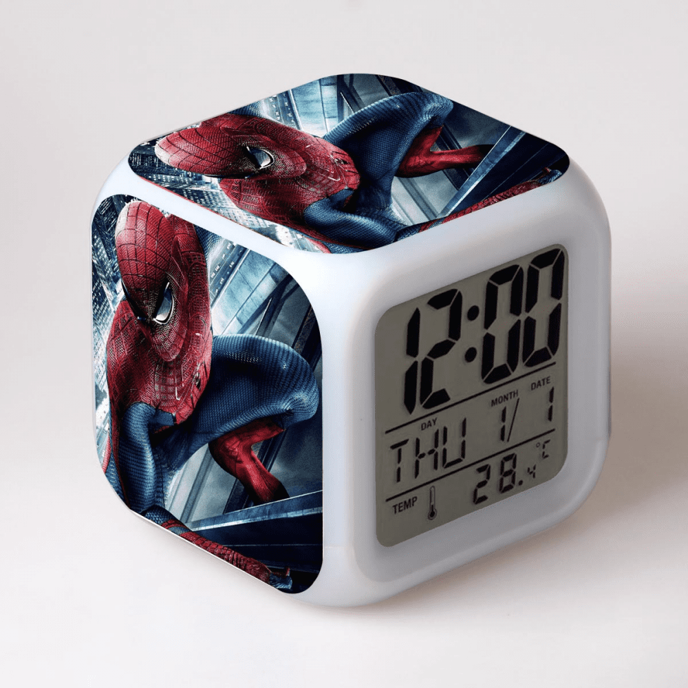 3＂LED Alarm Clock Cartoon Spider-Man Pattern Desk Table Glowing ...