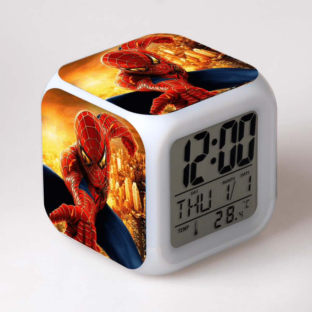 3＂LED Alarm Clock Cartoon Spider-Man Pattern Desk Table Glowing ...