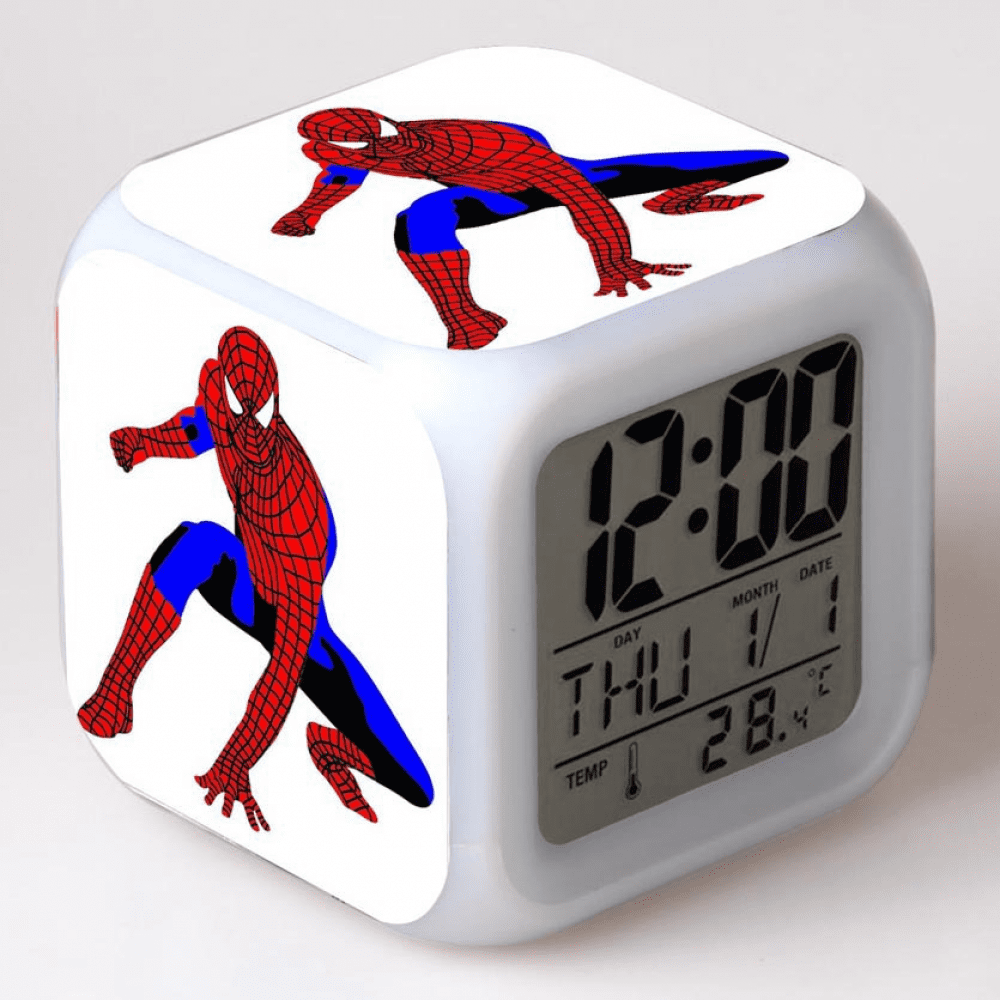 3＂LED Alarm Clock Cartoon Spider-Man Pattern Desk Table Glowing ...