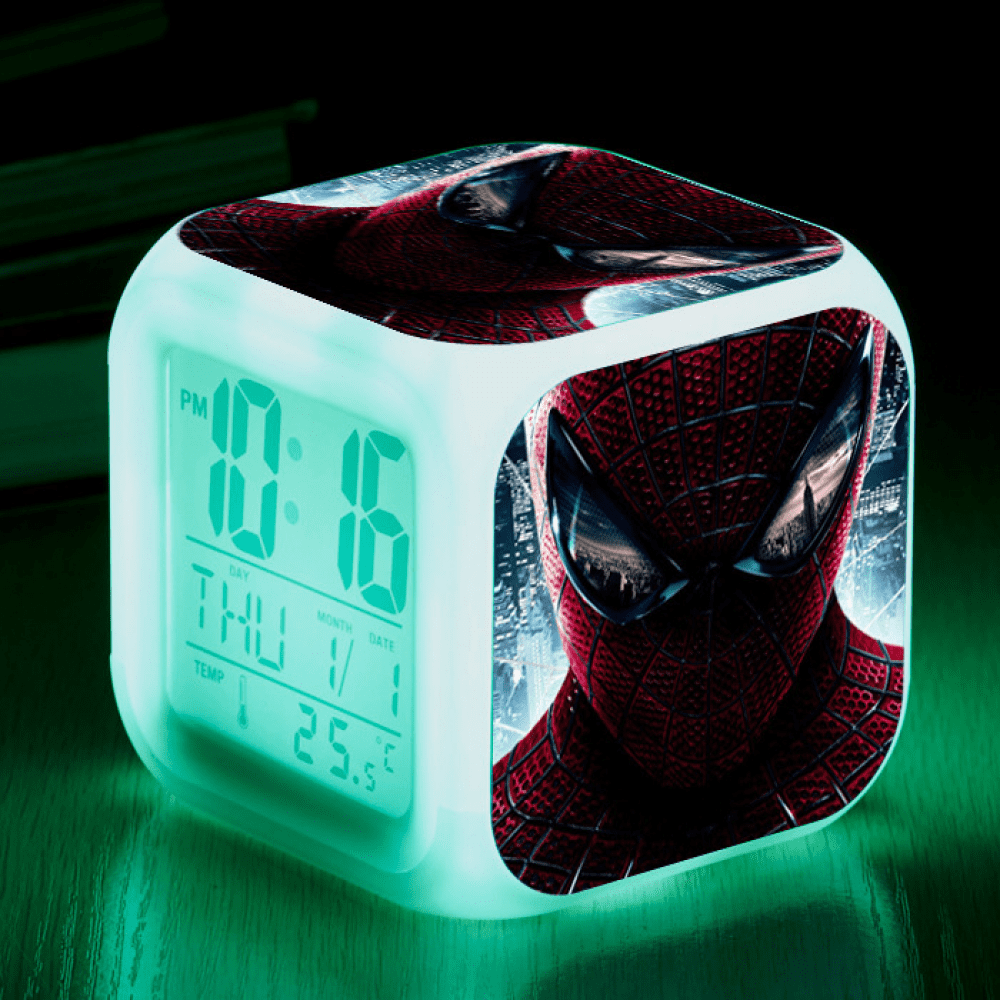 3＂LED Alarm Clock Cartoon Spider-Man Pattern Desk Table Glowing ...