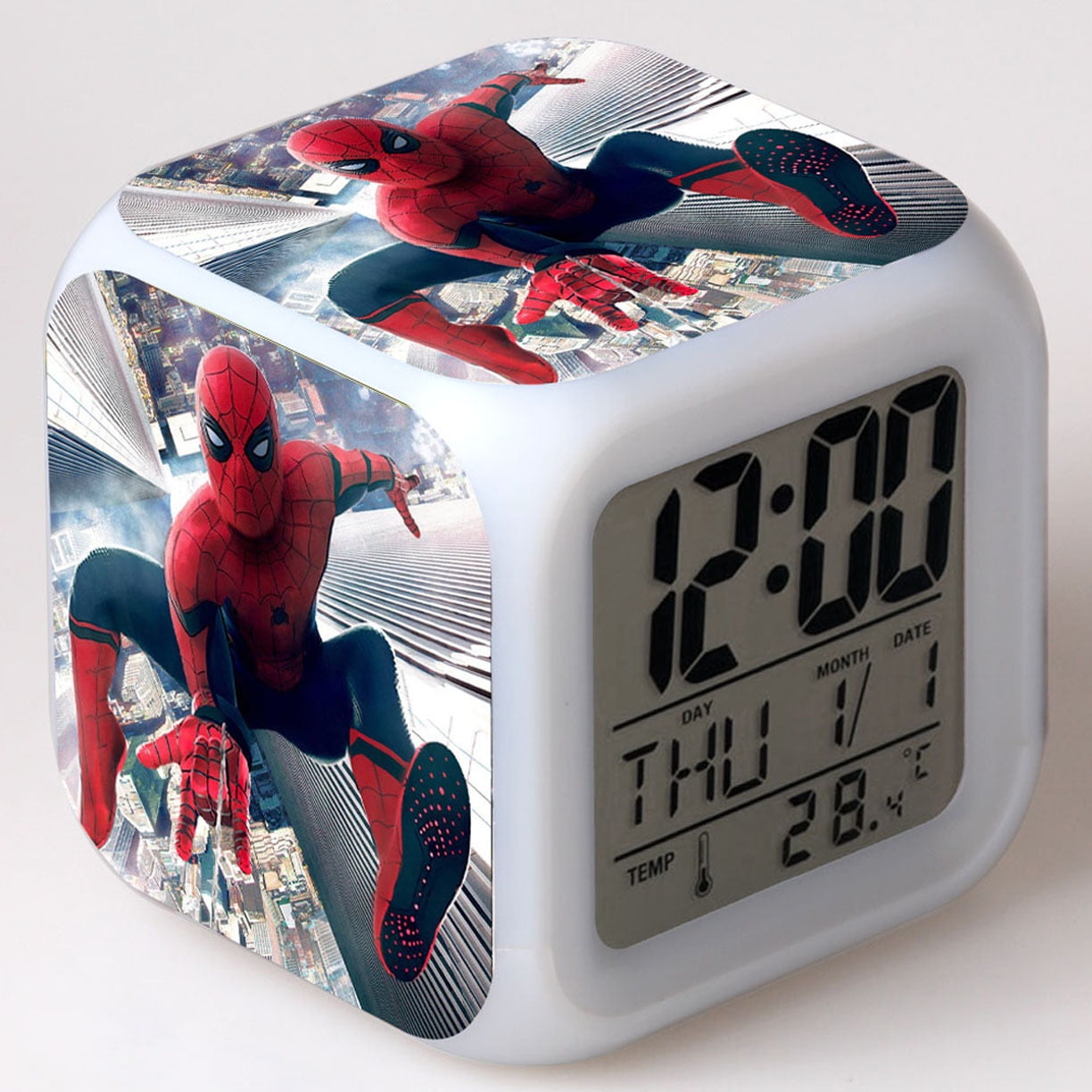 3＂LED Alarm Clock Cartoon Spider-Man Pattern Desk Table Glowing ...