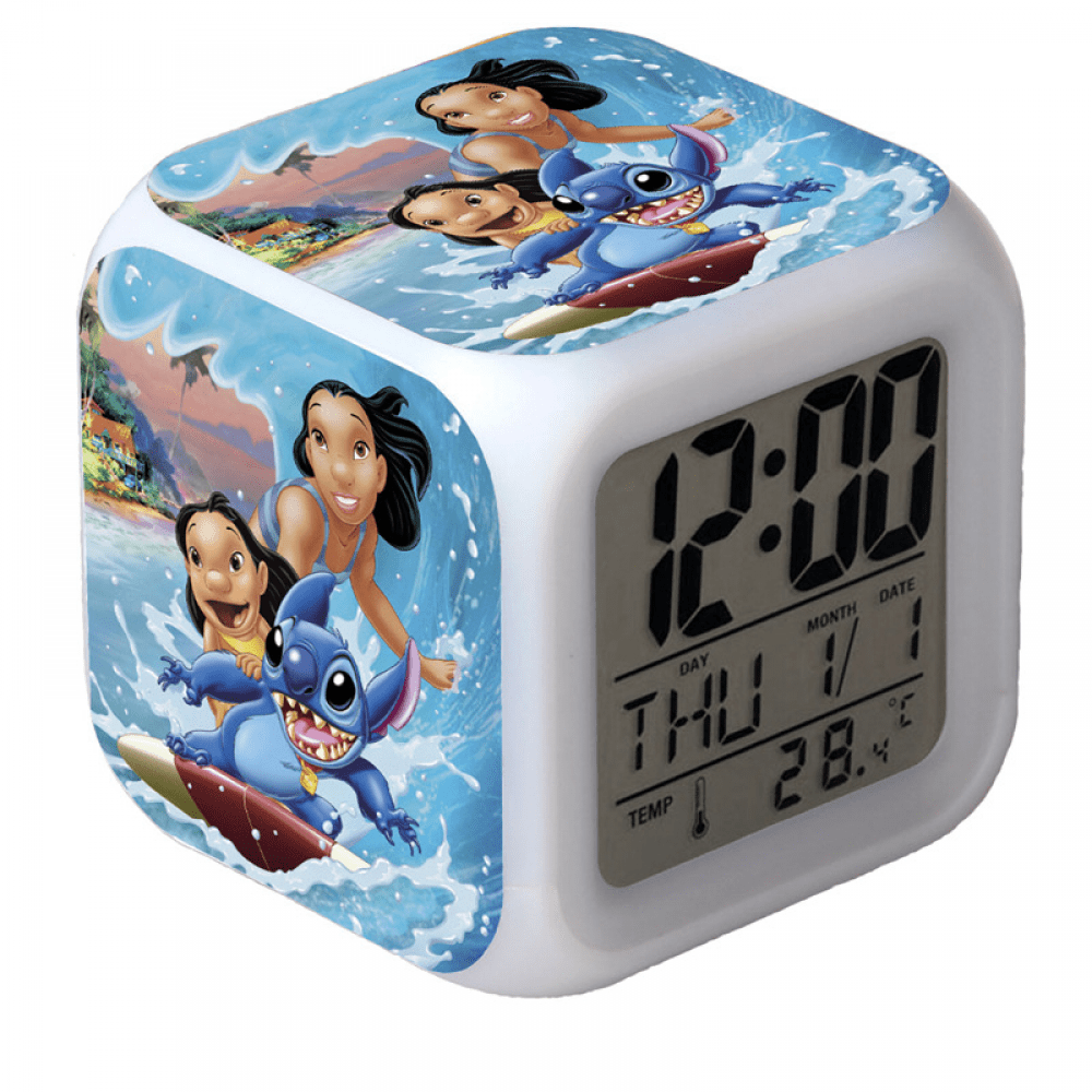 3＂LED Alarm Clock Cartoon Stitch Pattern Desk Table Glowing Electronic ...
