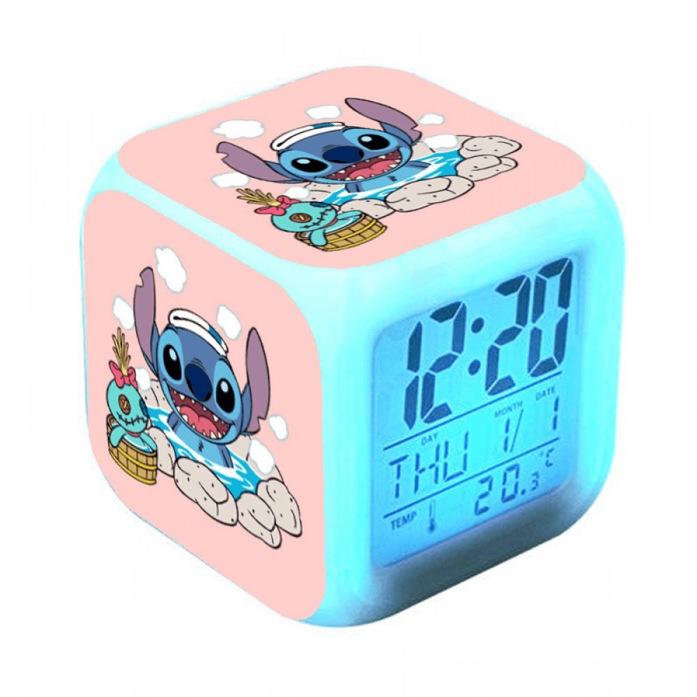 3＂LED Alarm Clock Cartoon Stitch Pattern Desk Table Glowing Electronic ...