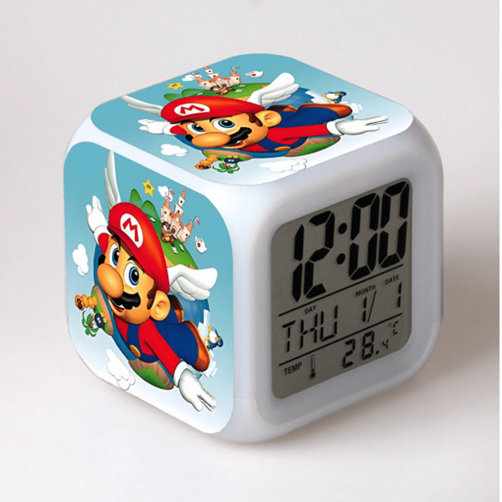 3＂LED Alarm Clock Cartoon Super Mario Pattern Desk Table Glowing ...