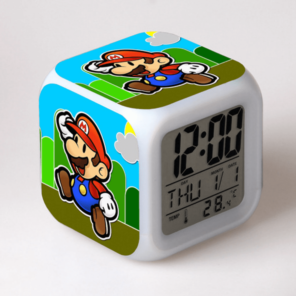 3＂LED Alarm Clock Cartoon Super Mario Pattern Desk Table Glowing ...