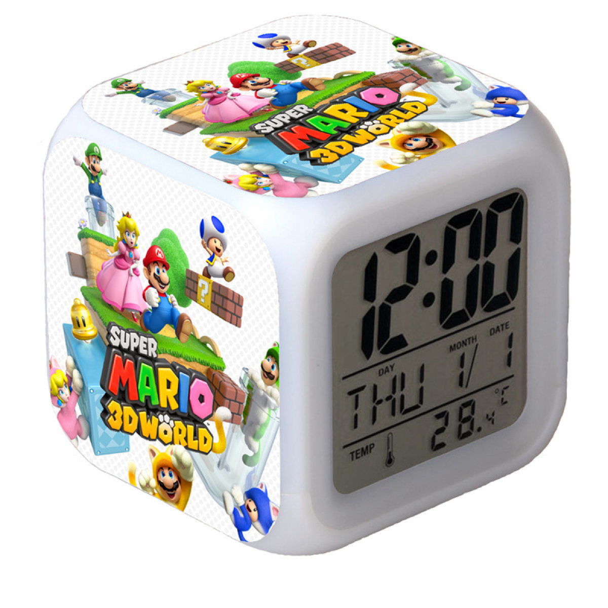 3＂LED Alarm Clock Cartoon Super Mario Pattern Desk Table Glowing ...