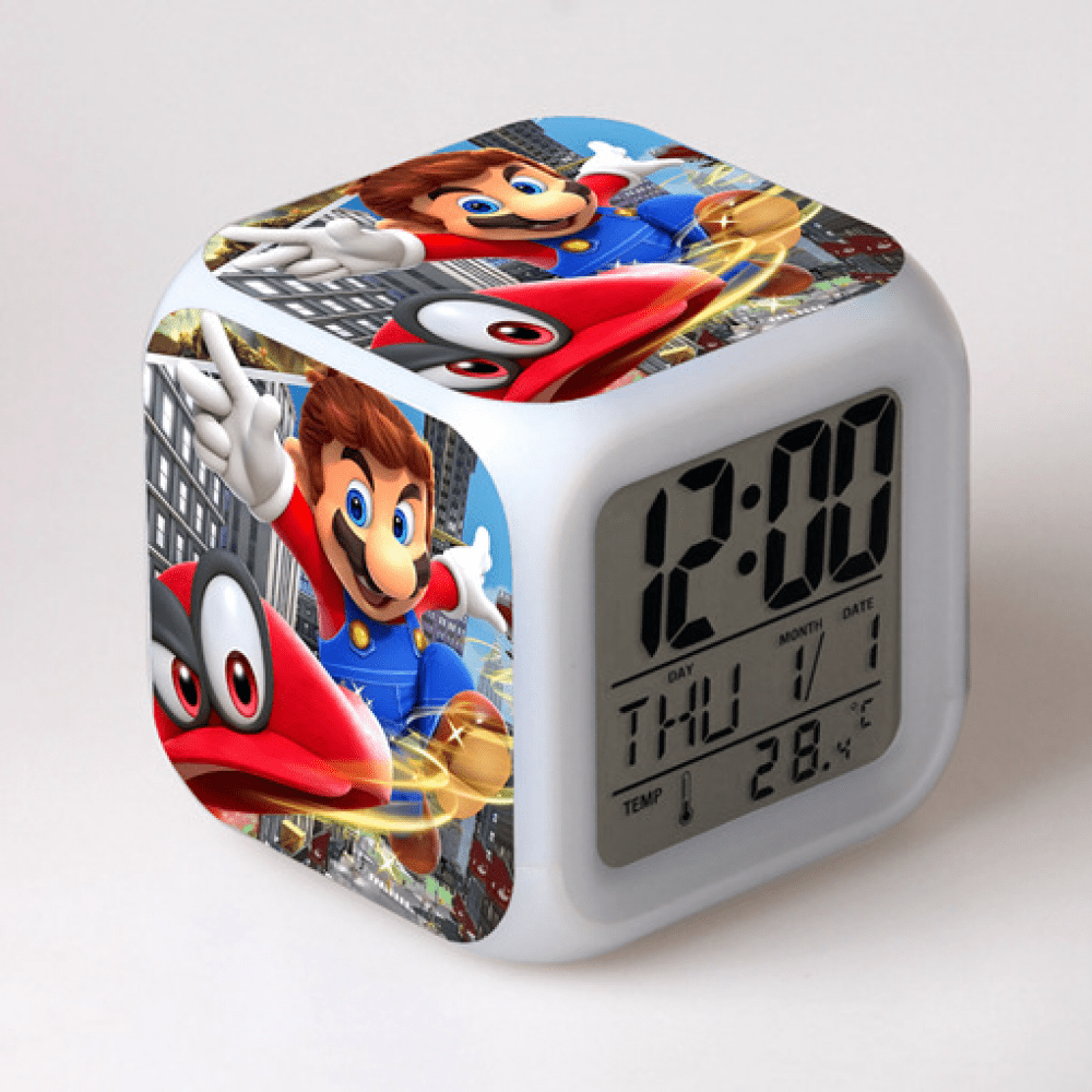 3＂LED Alarm Clock Cartoon Super Mario Pattern Desk Table Glowing ...