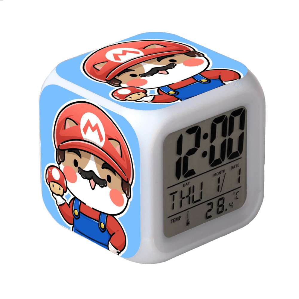 3＂LED Alarm Clock Cartoon Super Mario Pattern Desk Table Glowing ...