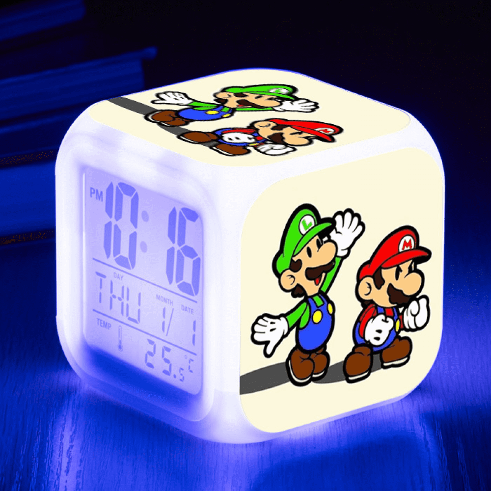 3＂LED Alarm Clock Cartoon Super Mario Pattern Desk Table Glowing ...
