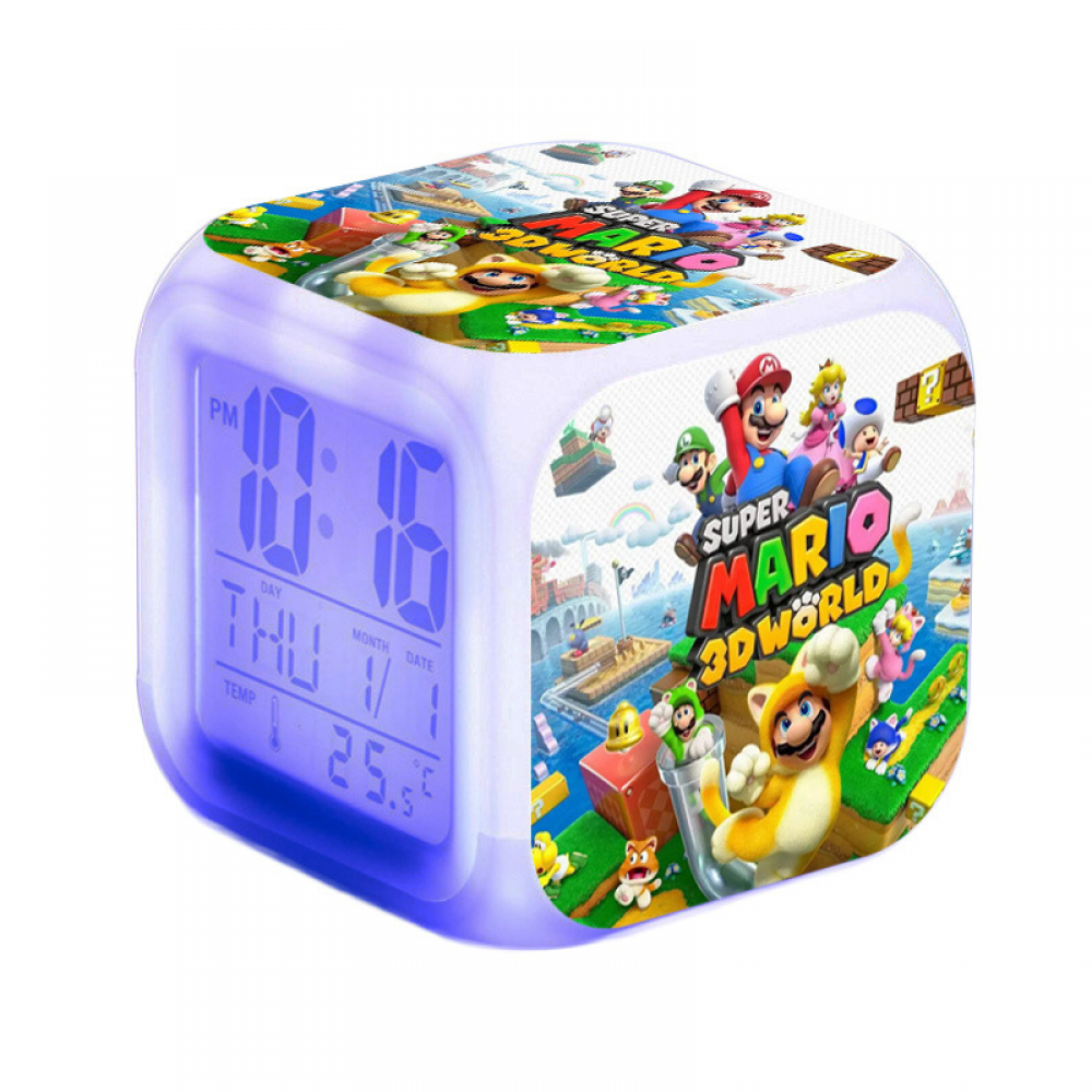3＂LED Alarm Clock Cartoon Super Mario Pattern Desk Table Glowing Electronic Colorful Digital ...
