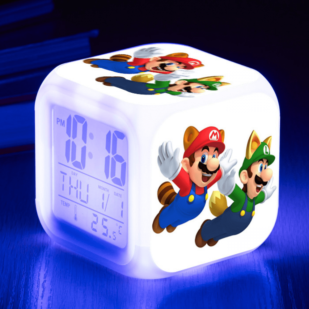 3＂LED Alarm Clock Cartoon Super Mario Pattern Desk Table Glowing ...