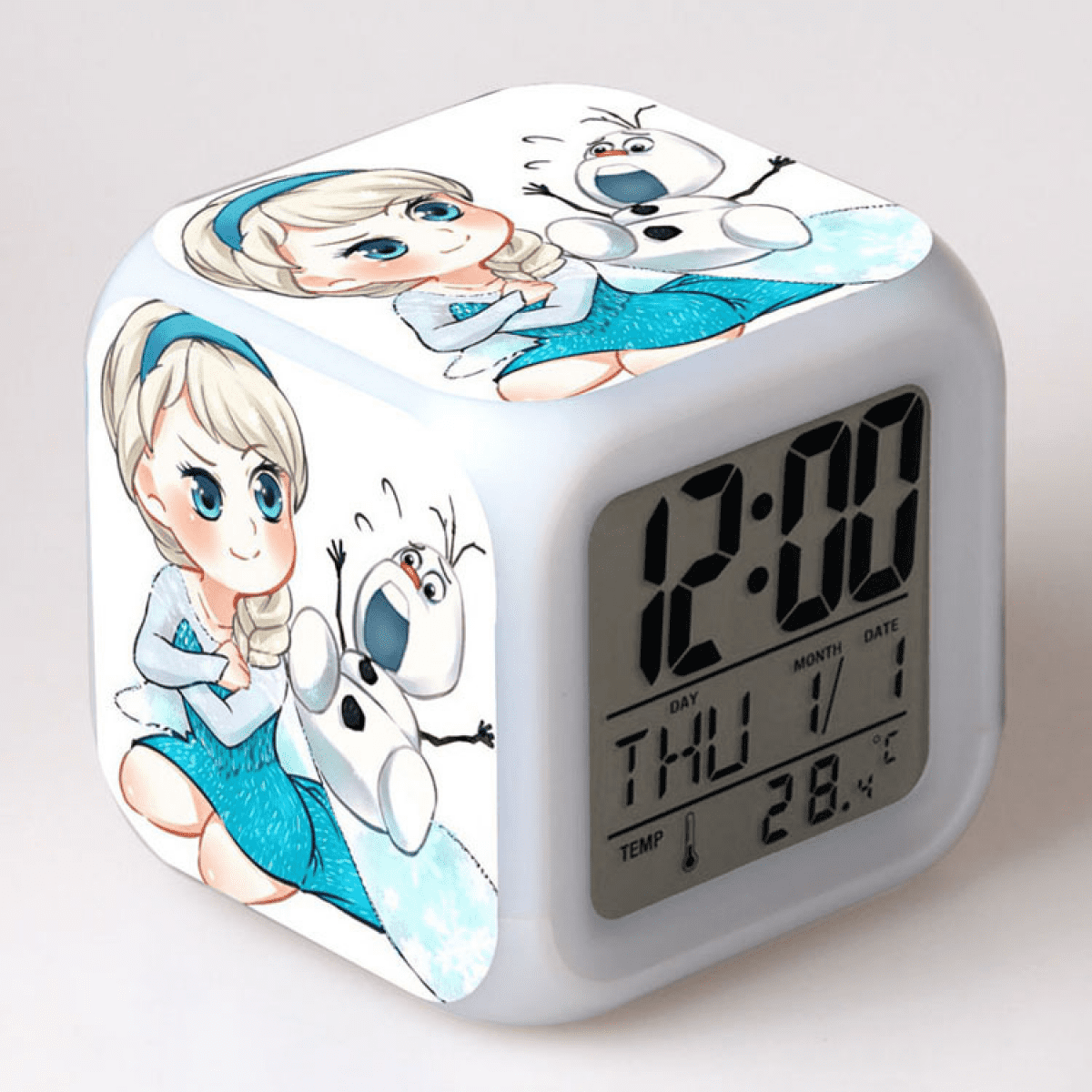3＂LED Alarm Clock Frozen Pattern Desk Table Glowing Electronic Colorful ...