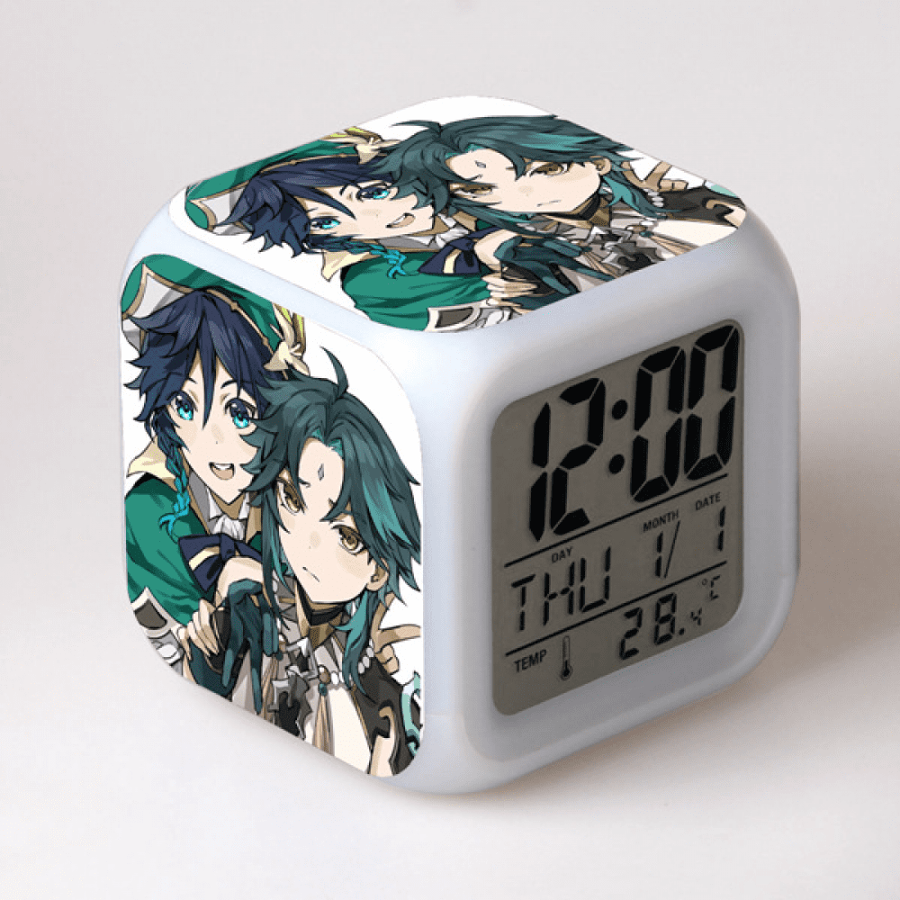 3＂LED Alarm Clock Genshin Impact Pattern Desk Table Glowing Electronic ...