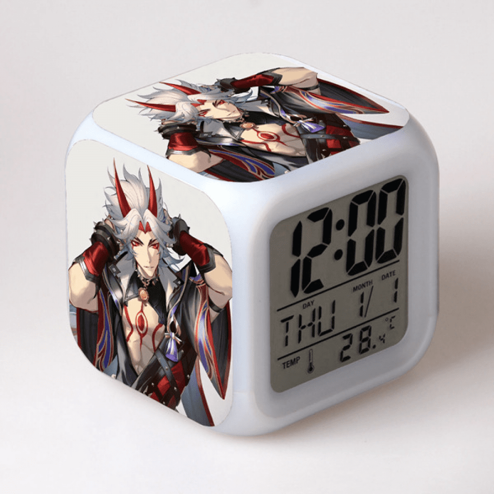 3＂LED Alarm Clock Genshin Impact Pattern Desk Table Glowing Electronic ...