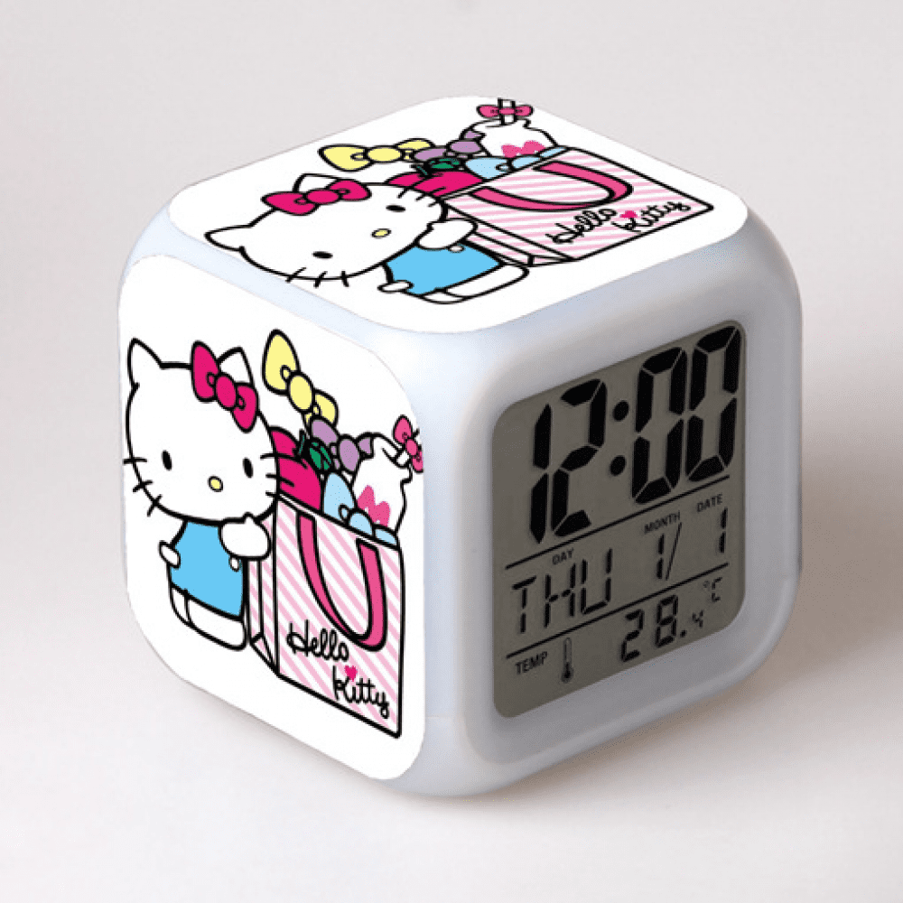 3＂LED Alarm Clock Hello Kitty Pattern Desk Table Glowing Electronic ...