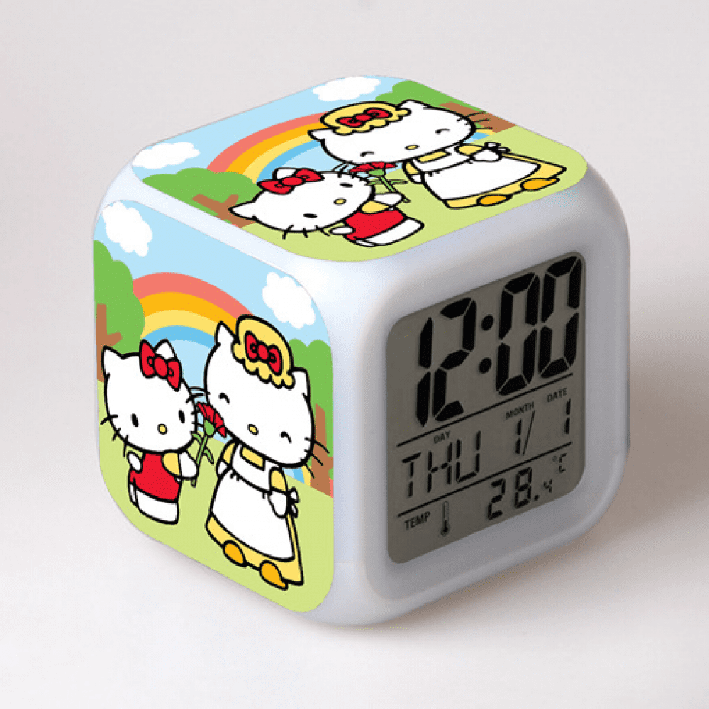3＂LED Alarm Clock Hello Kitty Pattern Desk Table Glowing Electronic ...