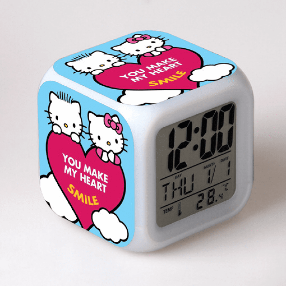 3＂LED Alarm Clock Hello Kitty Pattern Desk Table Glowing Electronic ...