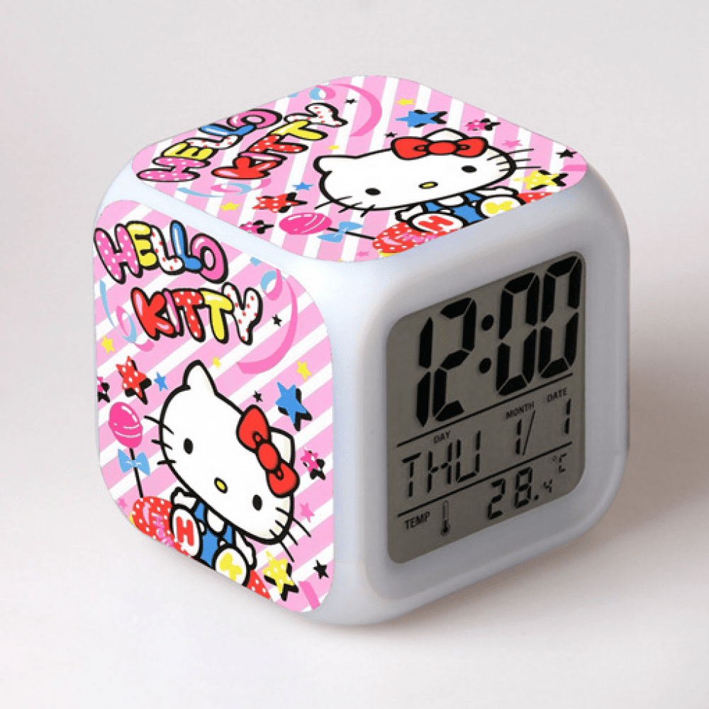 3＂LED Alarm Clock Hello Kitty Pattern Desk Table Glowing Electronic ...