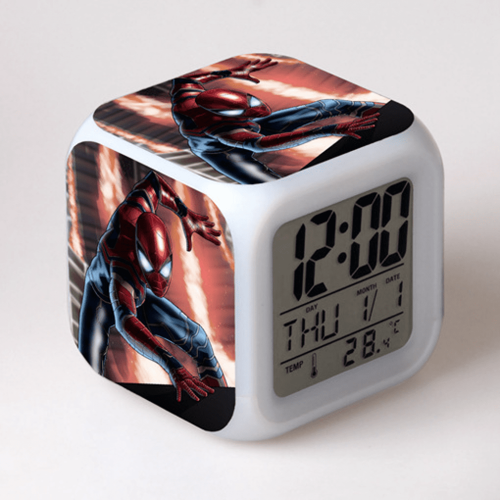 3＂LED Alarm Clock Spider-Man Pattern Desk Table Glowing Electronic ...