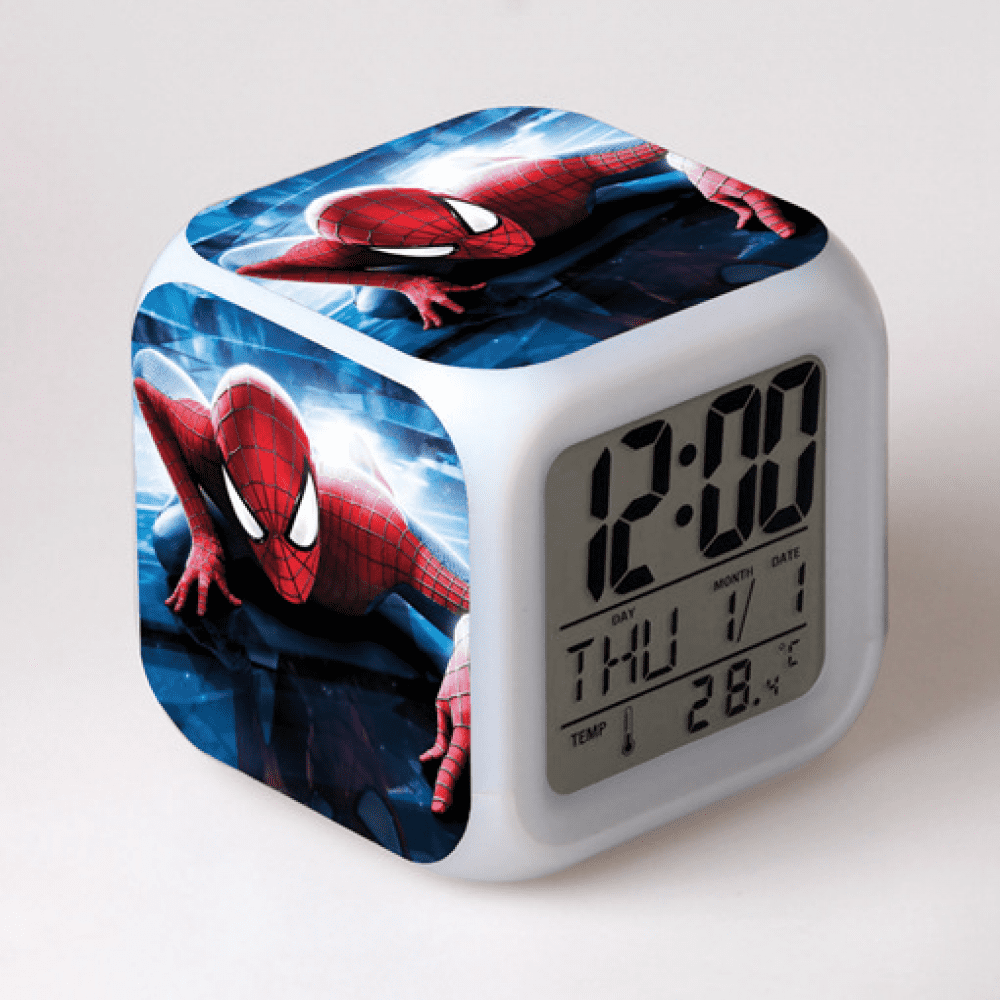 3＂LED Alarm Clock Spider-Man Pattern Desk Table Glowing Electronic ...