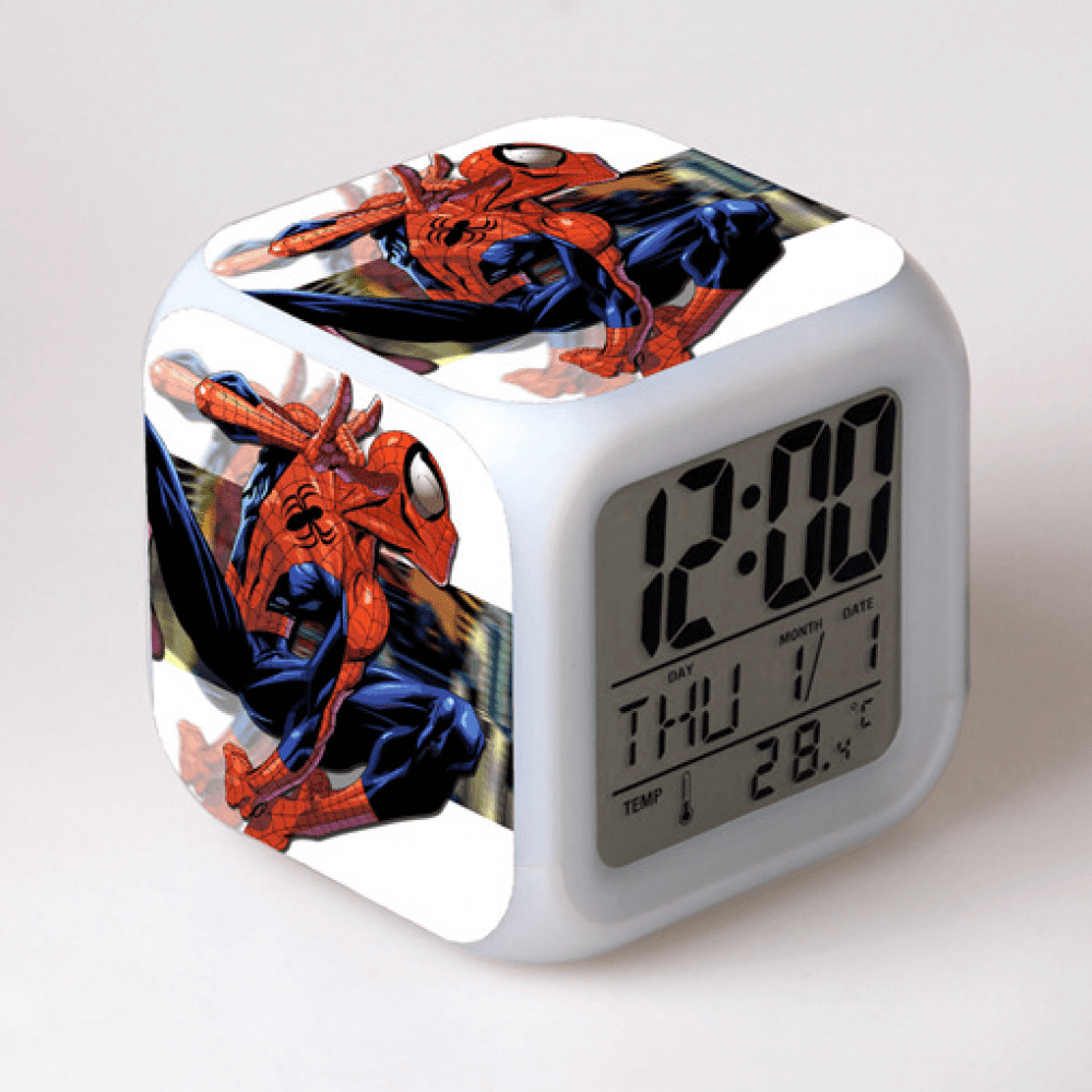 3＂LED Alarm Clock Spider-Man Pattern Desk Table Glowing Electronic ...