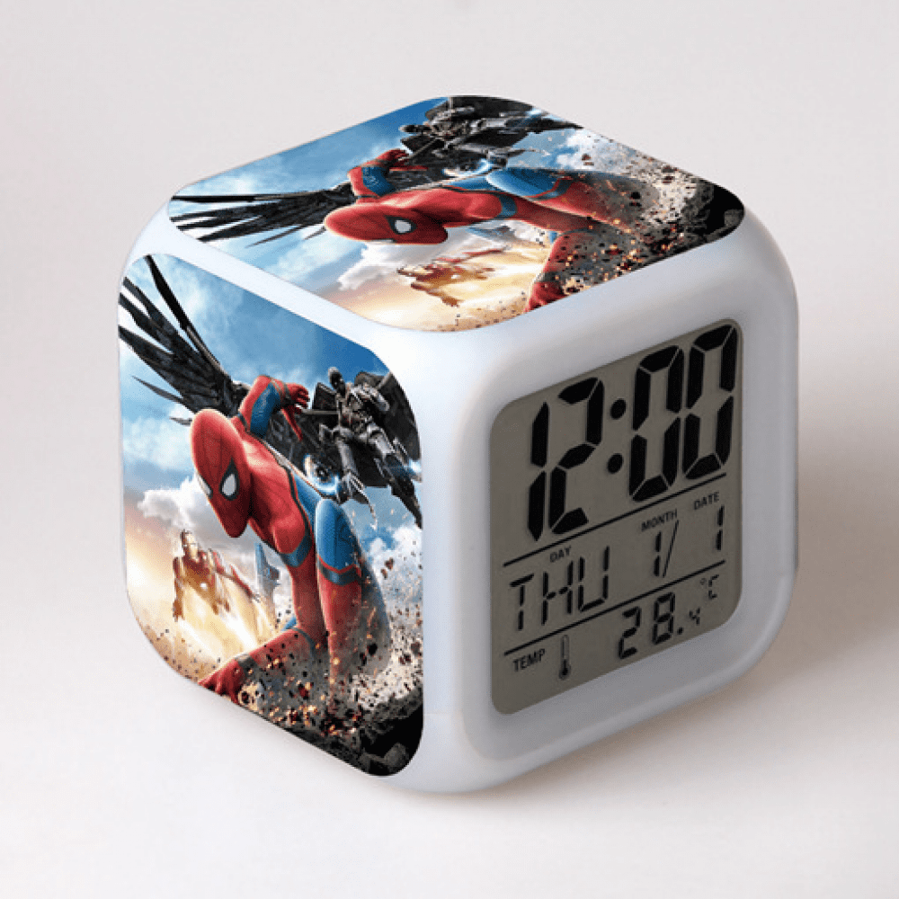 3＂LED Alarm Clock Spider-Man Pattern Desk Table Glowing Electronic ...