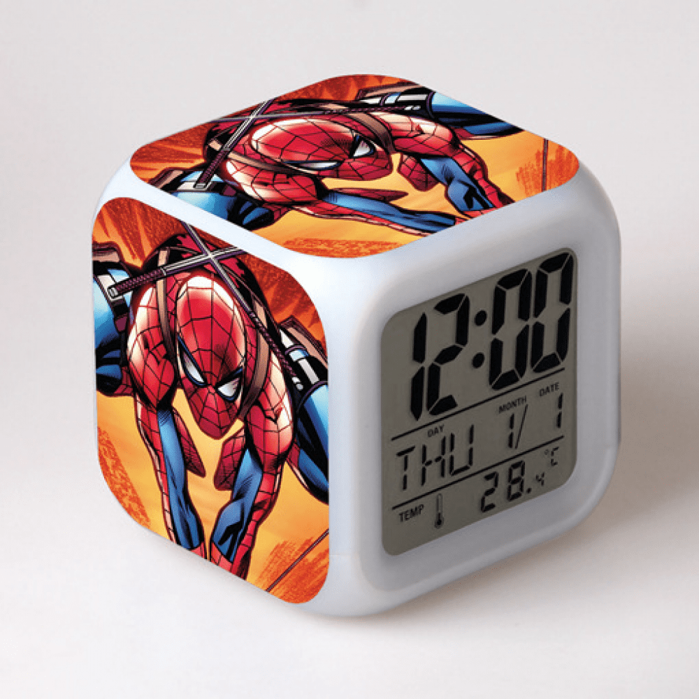 3＂LED Alarm Clock Spider-Man Pattern Desk Table Glowing Electronic ...
