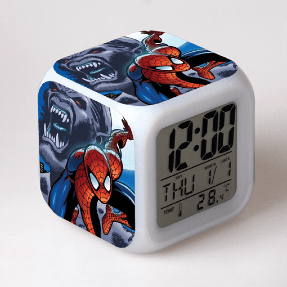 3＂LED Alarm Clock Spider-Man Pattern Desk Table Glowing Electronic ...