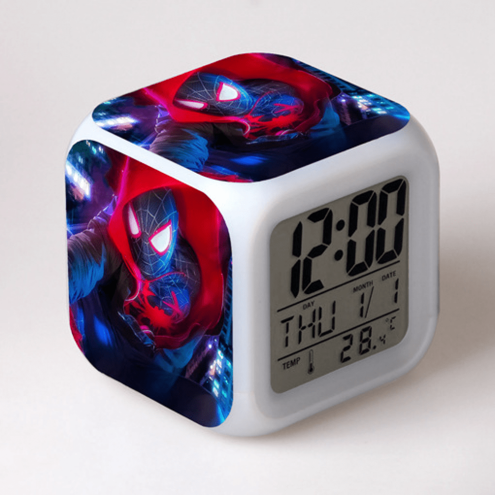 3＂LED Alarm Clock Spider-Man Pattern Desk Table Glowing Electronic ...