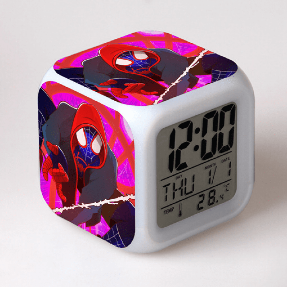 3＂LED Alarm Clock Spider-Man Pattern Desk Table Glowing Electronic ...