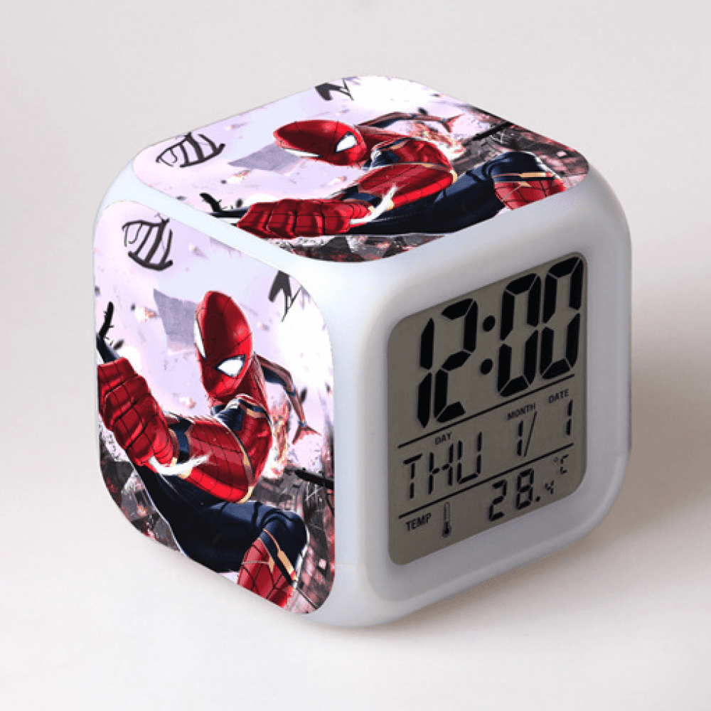 3＂LED Alarm Clock Spider-Man Pattern Desk Table Glowing Electronic ...