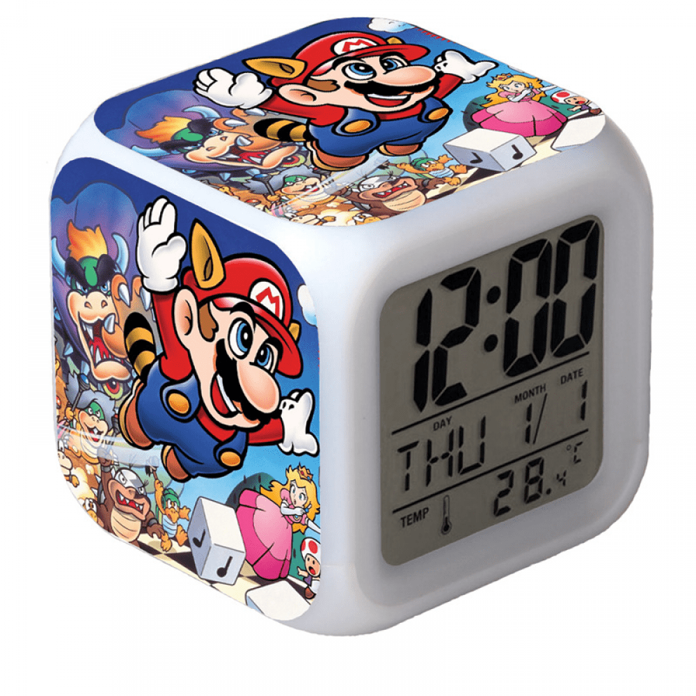 3＂LED Alarm Clock Super Mario Pattern Desk Table Glowing Electronic ...