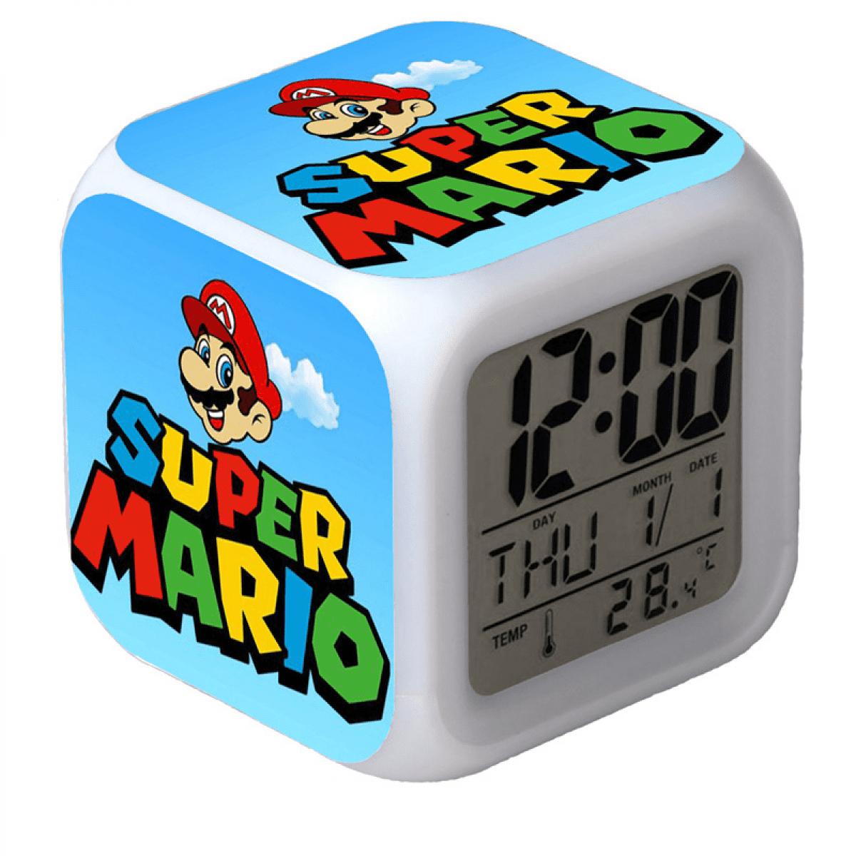 3＂LED Alarm Clock Super Mario Pattern Desk Table Glowing Electronic ...