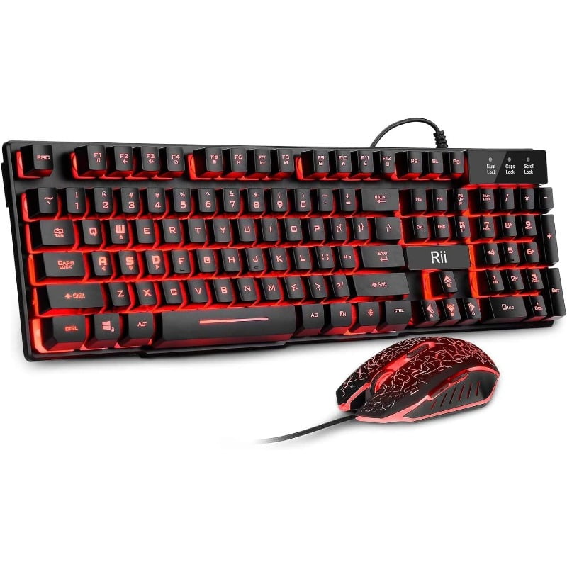3-LED Backlit Mechanical Feel Keyboard and Mouse Combo, Colorful ...