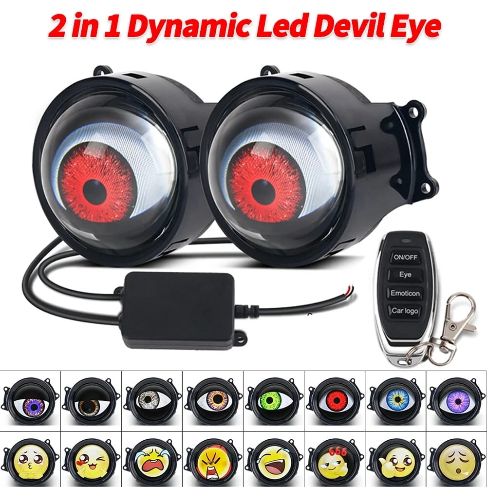 3" LED Dynamic Devil Eyes Light 33 Modes 12V Remote Control Headlight ...