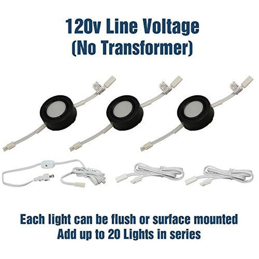 3 LED Puck Light Kit – Black Cover with Cool White Light (6,000k ...