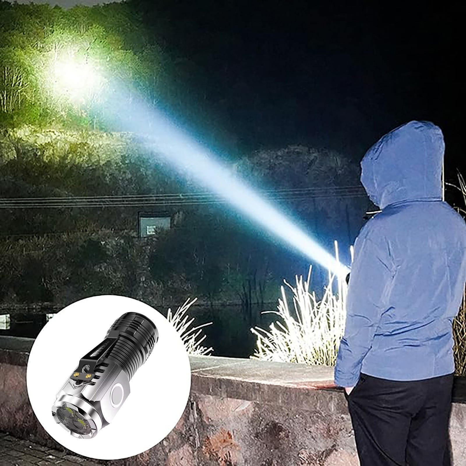 3-LED Rechargeable Flashlight Eye Lens Super Bright Pocket Torch 5-Mode ...