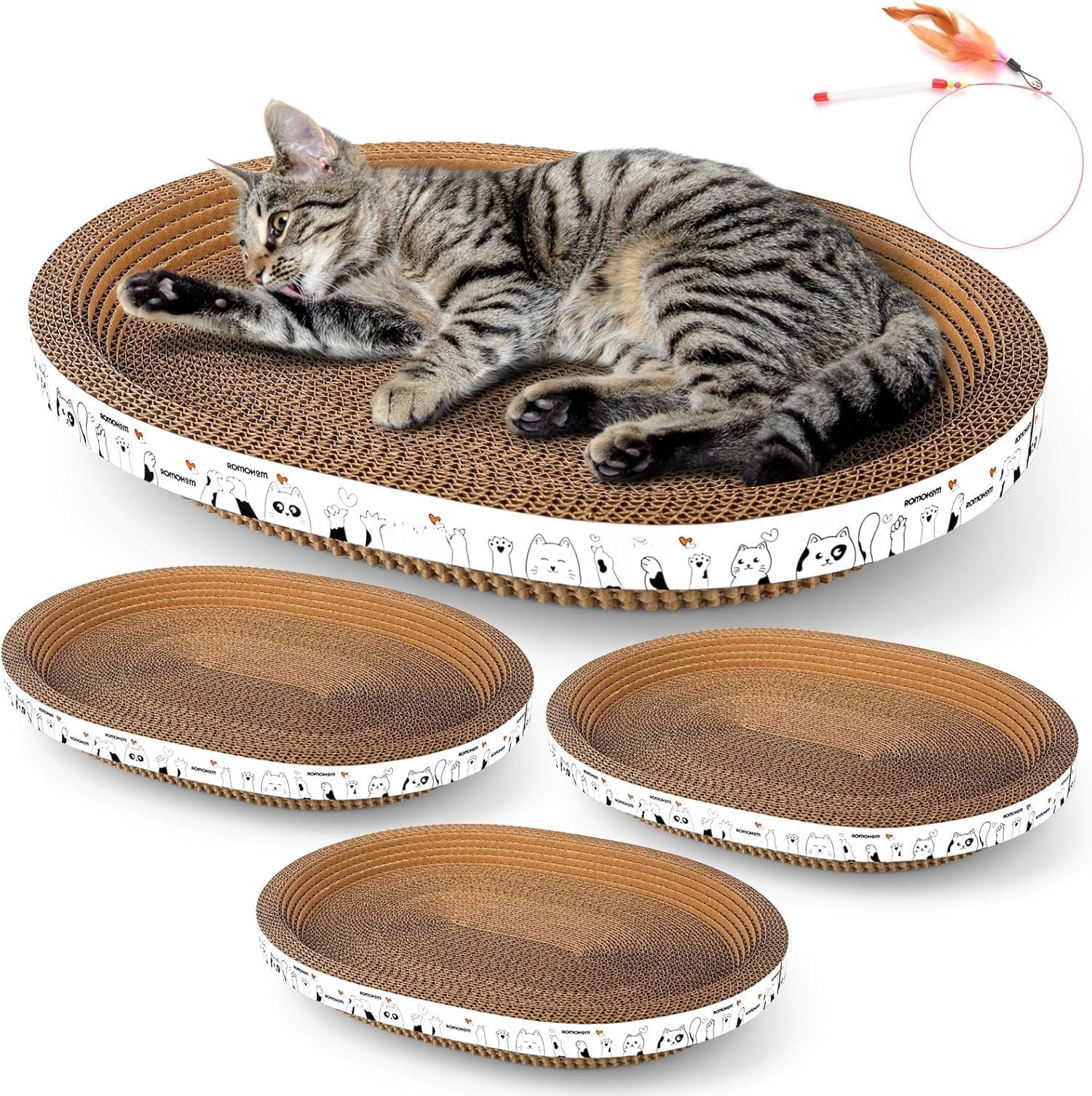 3 Large Cardboard Scratcher, Oval Scratcher Pad Board Bed Durable, Bowl ...