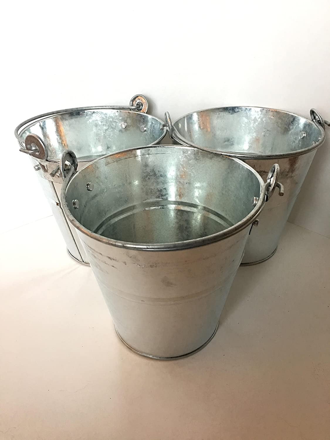3 Large Galvanized Buckets 6" Tall 6.25" Wide at TOP 4" Wide at Bottom ...
